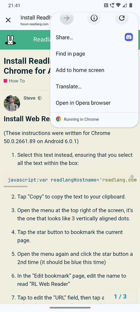 Can't activate the RL Web Reader on chrome on android - General ...